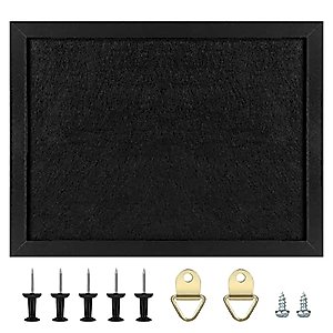 TORASO Cork Board Bulletin Board with Felt,,Wood Framed Display Bulletin Board for Walls with Pins, Eye Bolts, gaskets, Screws, Pin Board for Office, School and Home(Black,1pc)