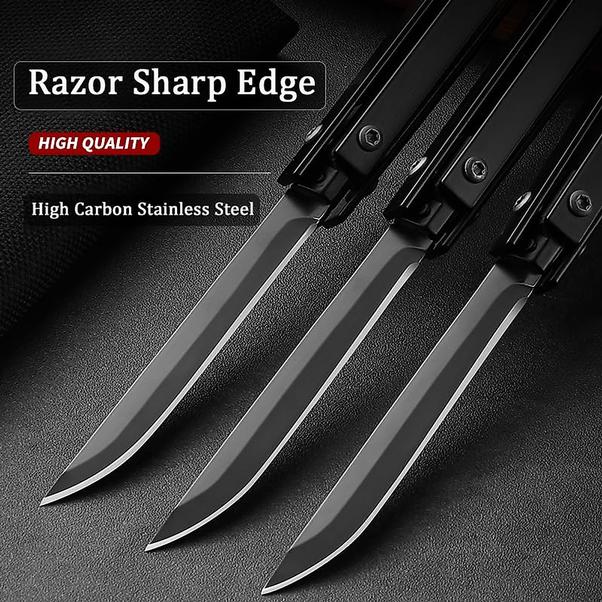 2 Piece Slim Pocket Knife, Slim EDC Knife with Leather Case, Folding Knife with Glass Breaker for Home Using, Outdoor Camping, Fishing, Hunting, Black