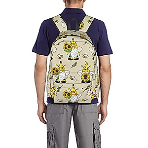 KiuLoam 17 Inch Backpack Gnomes Bees And Sunflowers Laptop Backpack Shoulder Bag School Bookbag Casual Daypack