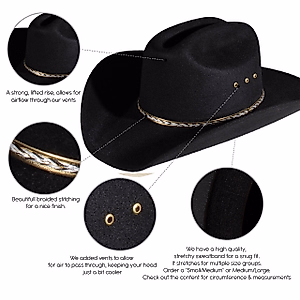 Enimay Western Cowboy & Cowgirl Hat Pinch Front Wide Brim Style (Large | X-Large, Faux Felt Black)