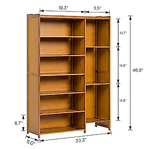 MoNiBloom Shoe Storage Cabinet with Boots Compartment, Bamboo Free Standing 7 Tier Shoe Rack for 21-25 Pairs Bedroom Entryway Hallway Living Room, Brown