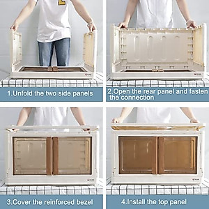 Extra Large Collapsible Storage Bins with Lids 3×19 Gallon, Pack of 3 Stackable Storage Boxes, Heavy Duty Hard Plastic Self-Lock Closet Organizers and Storage Bins (3 Pack, 57 Gal, Beige-Brown)