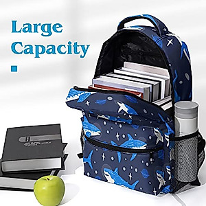 Dacawin Shark Backpack for Boys Blue Cartoon Animals Bookbag Lightweight Breathable School Backpacks Fashion Casual Travel Back Pack for Toddler Kids