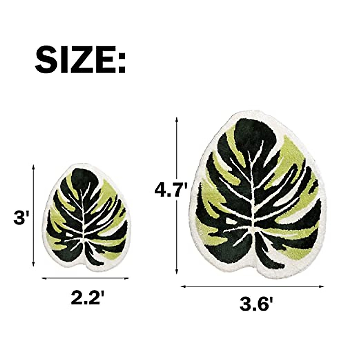 THRILRUG Monstera Leaf Area Rugs Non Slip Bath Mat Tufted Rug,Ultra Soft Washable Children Play Plant Leaves Shaped Kids Pets Floor Mat Carpet for Bedroom,Living Room Green 3.6'×4.7'