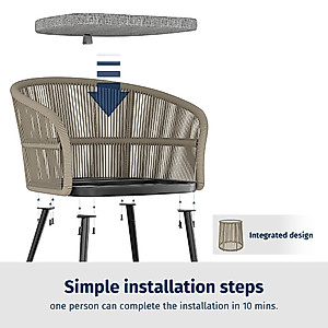 EAST OAK 3-Piece Patio Bistro Set, Patio Conversation Bistro Set with 2 Wide Ergonomic Chairs, Cushions & Glass Top Side Table, Outdoor All-Weather Wicker Furniture for Porch, Backyard, Brown & Grey