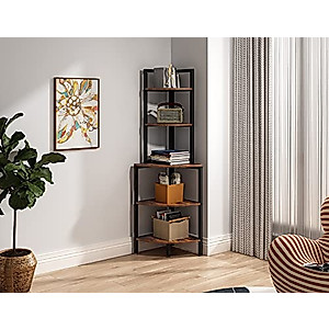 Bigbiglife Corner Shelf Stand, Corner Bookshelf for Storage and Display, Industrial Corner Ladder Shelf, Rustic Brown