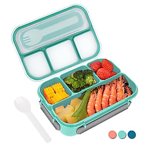 Bento Box,Bento Box Adult Lunch Box, Lunch Box Containers for Toddler/Kids/Adults, 1300ml-4 Compartments&Fork, Leak-Proof, Microwave/Dishwasher/Freezer Safe, Bpa-Free(Blue)