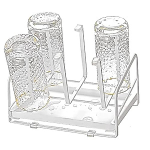 YEAVS Cup Drying Rack with Drain Tray, Bottle Drying Rack Stand with 6 Hooks, Mug Organizer (White)