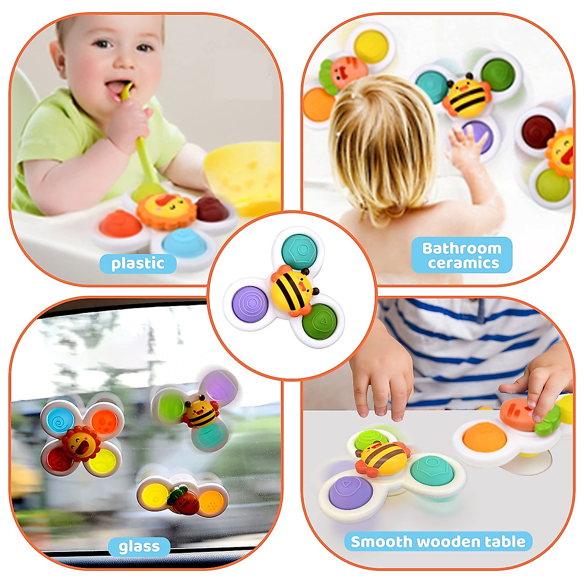 QIUXQIU 3PCS Suction Cup Spinner Toys for 1 2-Year-Old Boys Windmill Spinning Toys Baby Toys 12-18 Months Sensory Toys for Toddlers First Birthday Baby Gifts for 1-Year-Old Kids