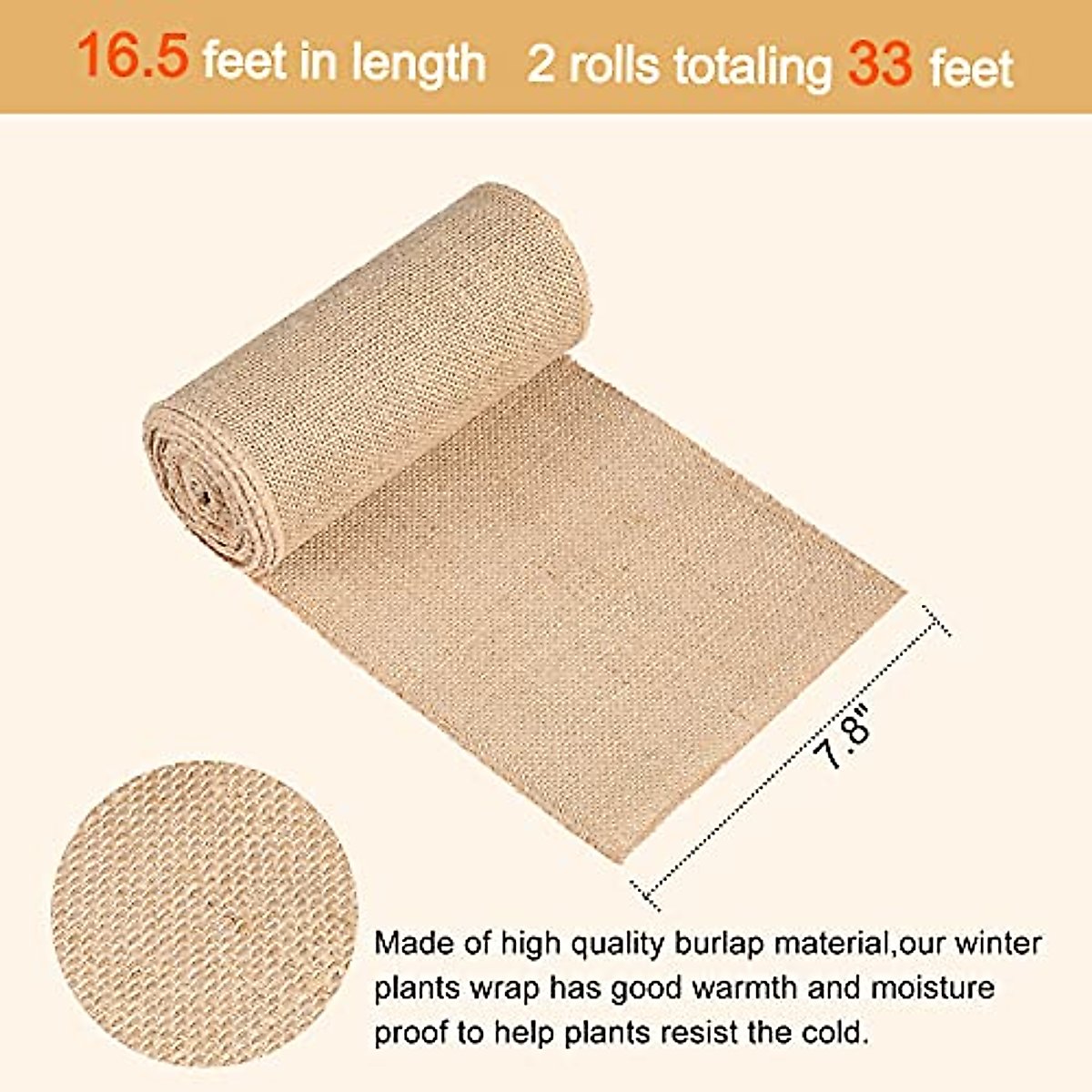 Natural Burlap Tree Wrap Burlap Rolls for Gardening Tree Trunk Wrap Fabric Tree Protector Burlap Wrap Plants Bandage for Keeping Warm and Moisturizing (2 Rolls,7.9 Inches Width)