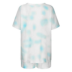 Pottseth Night Shirt For Women Plus Size Tie Dye Printed Casual Outfit Short Lounge Set and Long Pajamas Set Short Sleepwear Loungewear Nightwear Green