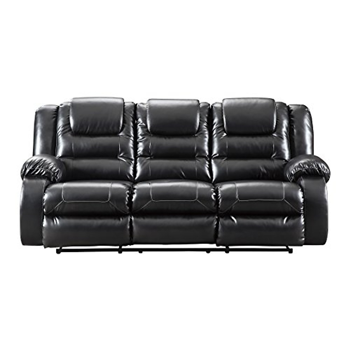 Signature Design by Ashley Vacherie Faux Leather Manual Pull-Tab Reclining Sofa, Black
