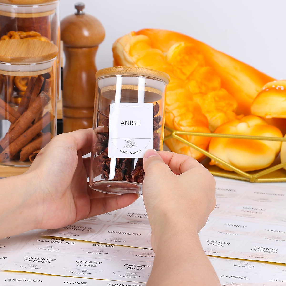 STARSIDE 8 oz Glass Jars with Bamboo Lids,Set of 15 Empty Spice Jars with Labels,Glass Seasoning Organizer,Spice Containers,Airtight Food Storage Container,Borosilicate Glass Canisters Sets