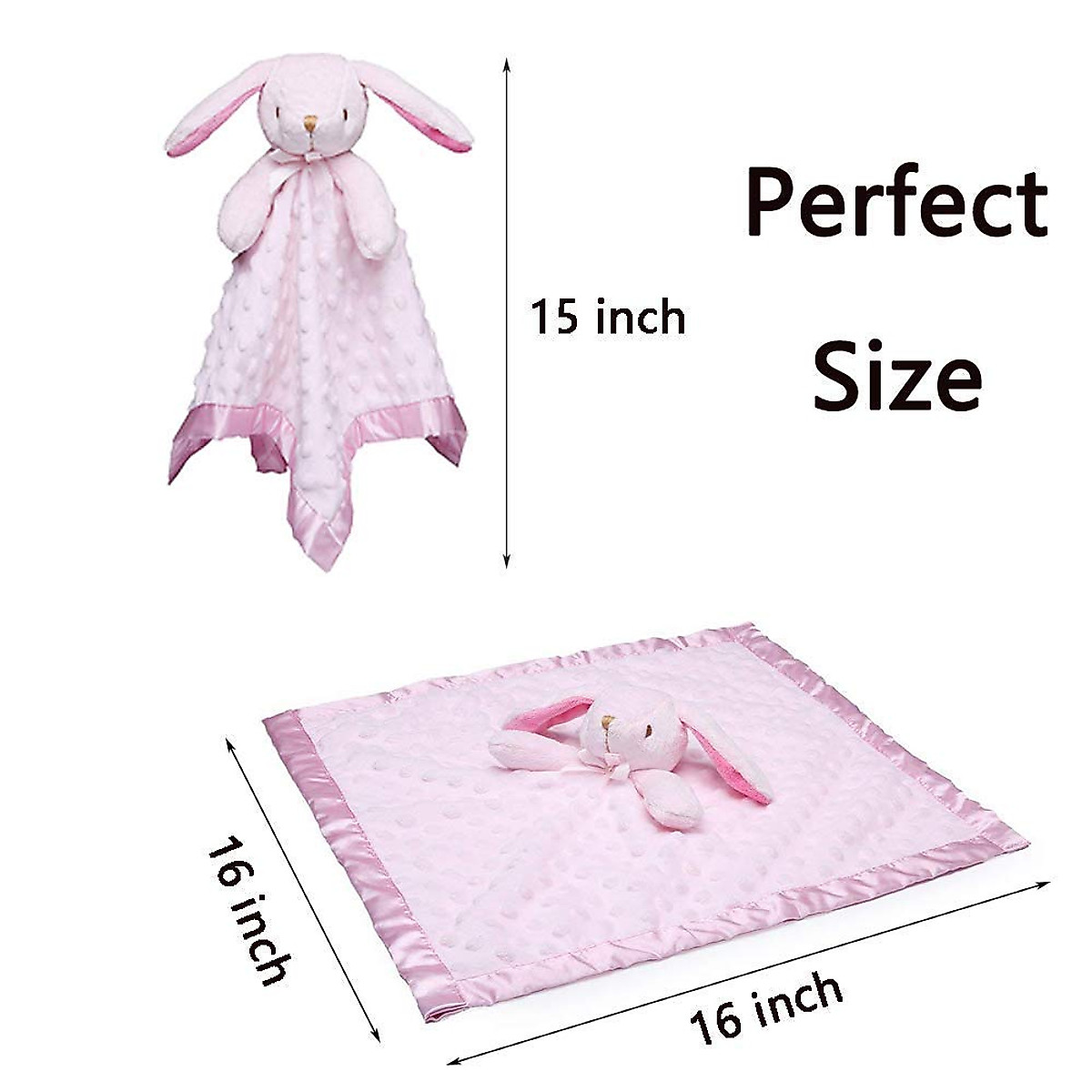 Pro Goleem Bunny Lovey and MInky Dot Baby Blanket with Satin Backing Pink