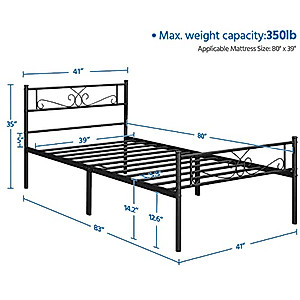 Yaheetech Twin XL Size Bed Frames/Metal Platform Bed with Headboard and Footboard/No Box Spring Needed/Easy Assembly, Black