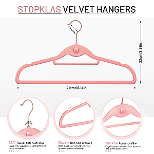 Velvet Hangers 30 Pack, STOPKLAS Pink Clothes Hangers Non Slip Felt Hangers with 360° Swivel Hook, Thin Hangers Space Saving, Heavy Duty Closet Hangers for Clothes, Coats, Suits, Dress, Pants
