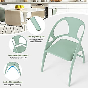Giantex Folding Dining Chairs Set of 2, Outdoor Plastic Dining Chairs with Armrest and High Backrest, 330 LBS Modern Dining Chairs for Dining Room Kitchen, Green