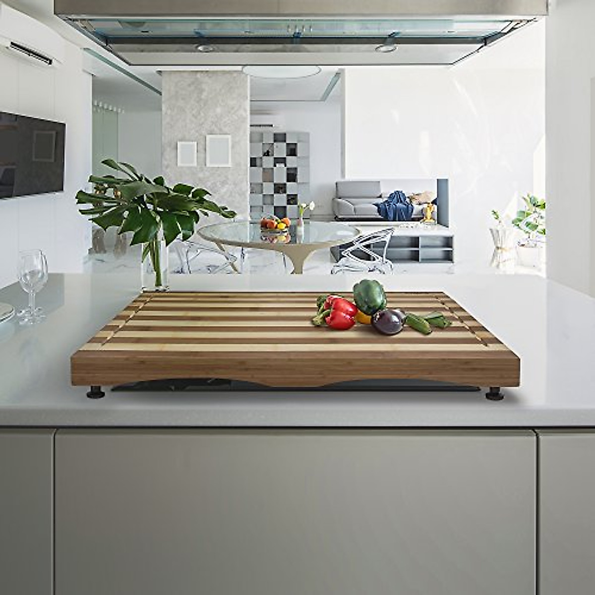 Prosumer's Choice Stovetop Cover Bamboo Cutting Board | Premium, Sustainable, Expands Kitchen Space, Easy to Clean - with Adjustable Legs and Juice Grooves - Large