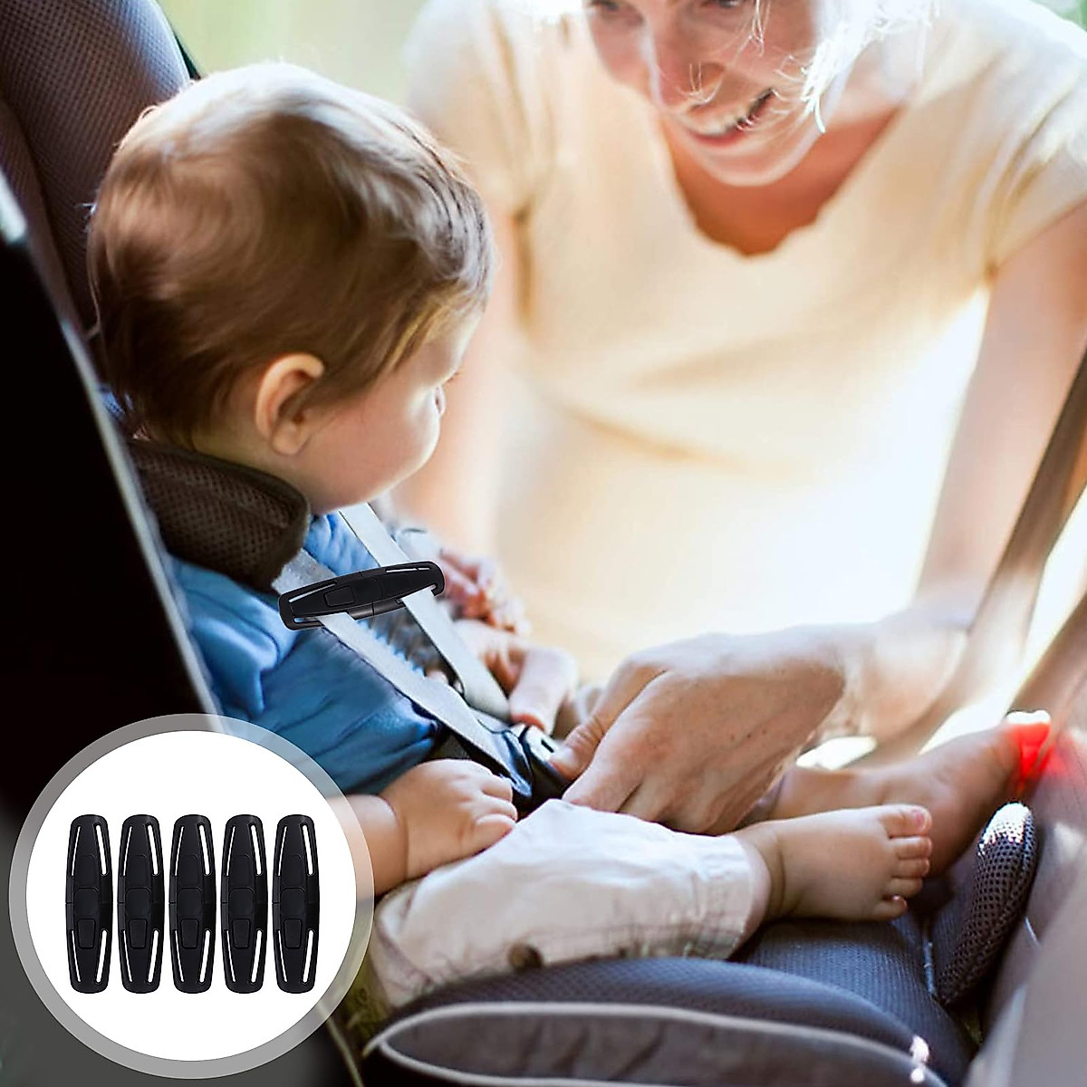 HEALLILY Baby Chest Harness Clip Adjustable Safety Belt Guard Seat Buckle Part 5 PCS (Black)