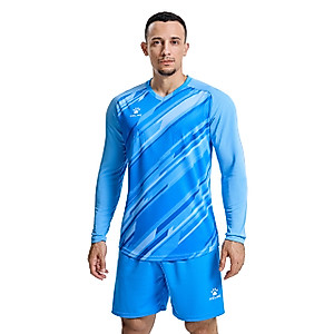 KELME Men's Soccer Goalie Jerseys,Padded Goalkeeper Kit,Youth Goalie Shirt and Pants with Socks Blue Medium