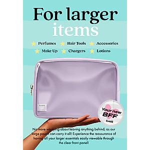 Embla Clear Cosmetic Bag Makeup Bag, Clear Zipper Pouch Cosmetics Bags Cute Womens Make Up Pouches, Clear Toiletry Travel Bag Tote, Preppy Purse Cosmetic Organizer Mini Small Large Makeup Bags, Lilac