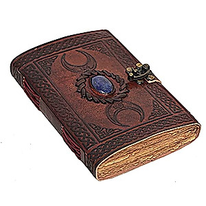C CUERO 3 Moon Blue Lapiz Embossed Vintage Leather Journal | 240 Pages of Antique Handmade Deckle Edge Vintage Paper, Leather Sketchbook, Drawing Journal, Great Gift