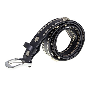 Milwaukee Leather MP7103 Men's Black Studs and Skulls Genuine Leather Belt for Biker with Buckle - 1.5 inches Wide - Large