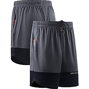 NELEUS Men's 2 in 1 Running Shorts with Liner,Dry Fit Mesh Gym Workout Shorts with Pockets,3 Pack,6094,Black/Grey/White,L