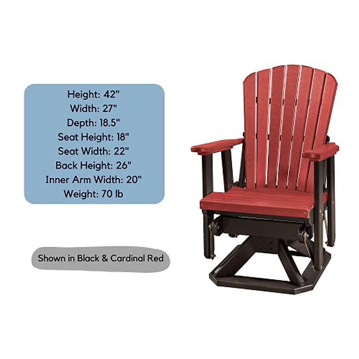 DutchCrafters Slat Fan Back Poly Adirondack Swivel Glider Outdoor Patio Chair (Tudor Brown & Weatherwood)