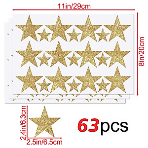 Buiory 63 PCS Removable DIY Gold Glitter Stars Wall Decals Vinyl Sparkle Star Wall Sticker Peel and Stick Art Decor Murals for Children Baby Room Girls Bedroom Nursery Weeding Teens Playroom Door