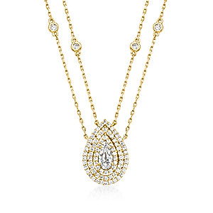 Ross-Simons 0.90 ct. t.w. CZ 2-Strand Drop Necklace in 18kt Gold Over Sterling. 16 inches