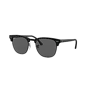 Ray-Ban RB3016 Clubmaster Square Sunglasses, Wrinkled Black On Black/Dark Grey, 49 mm