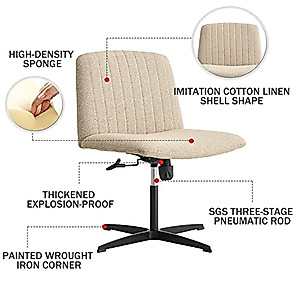 gopop Swivel armless Chair No Wheels,Office Desk Chair with Fabric Padded,Height Adjustable Wide Seat Computer for Home Office,Mid Back Accent Chair (Beige)