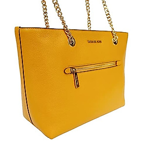 Michael Kors Jet Set Medium Leather Front Pocket Zip Chain Tote Bag (Honeycomb Yellow)