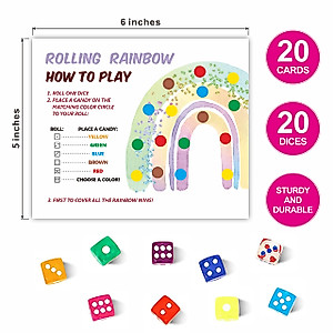 DYIRBIIY 5" x 6" Easter Party Kids Table Game | Rolling A Rainbow Roll The Dice Game|Table Dice Game for Kids | 20 Play Cards 20 Colored Dices -TZYX-A07