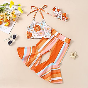 Baby Girl Summer Clothes Cute Bell Bottoms Outfits Sleeveless Halter Backless Crop Tank Tops Flare Pants Set (A-Colorful, 18-24 Months)