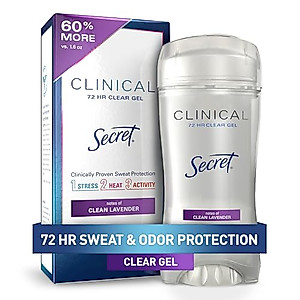 Secret Clinical Strength Antiperspirant Deodorant for Women, 3X Stress Protection, 72hr Sweat & Odor Protection, PH Balancing Minerals, Clear Gel, Clean Lavender Scent, 2.6 oz