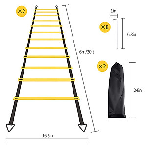 Agility Ladder Set, 2 Pack 12 Rungs Agility Ladder Set, Speed Training Ladder with Steel Stakes and Carry Bag for Soccer, Speed Fitness Feet Training (2 Pack, 12 Rungs)