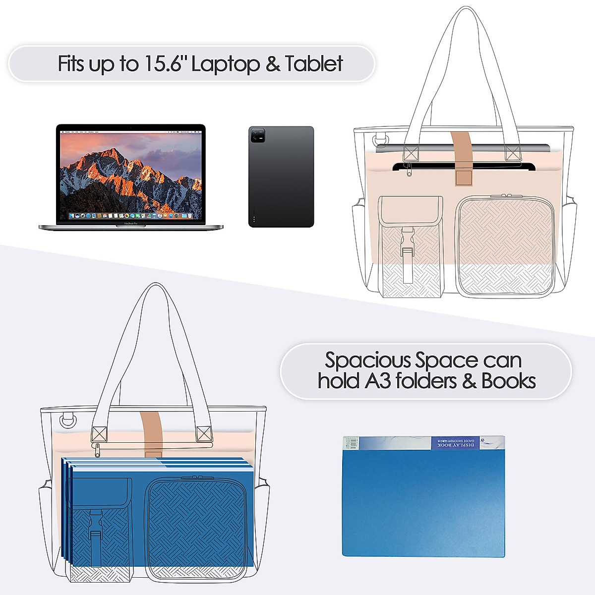 Fasrom XXL Utility Tote Bag for Women with 15.6 inches Laptop Compartment, Extra Large Teacher Bag to Hold Supplies and More, Black (Patent Design)