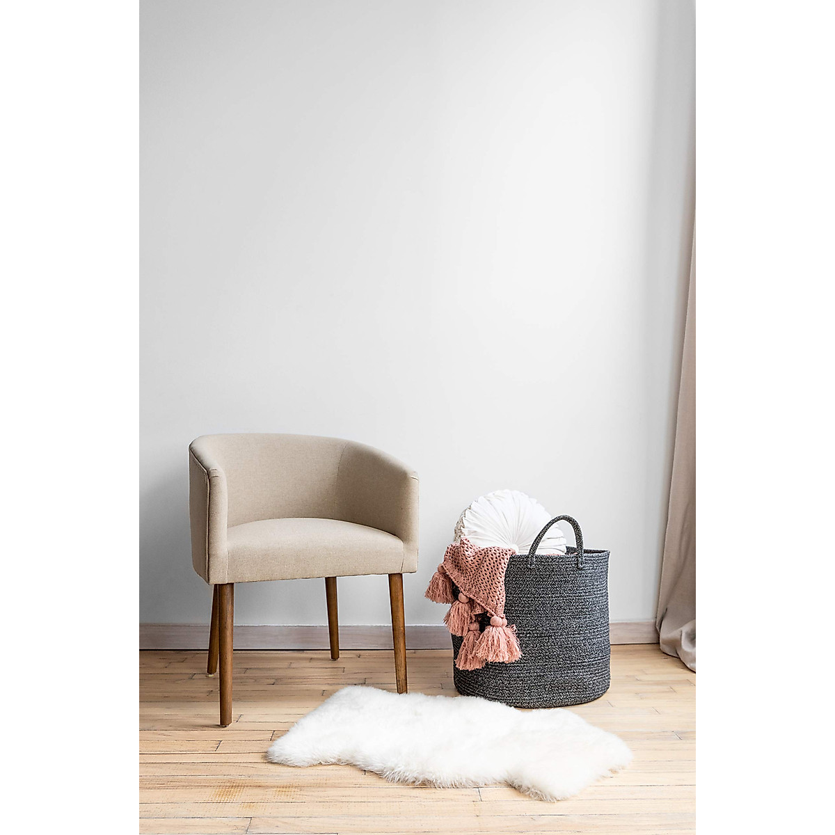 XXL Premium Cotton Rope Basket 18 inch x16 inch - Large Baskets for Storage - Woven Laundry Basket- Black Farmhouse Basket -Rope Storage Baskets - Cotton Basket for Living Room Storage - Wicker Basket