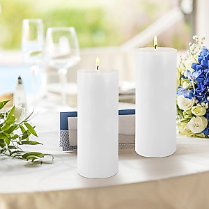 2 Pack 3x8 Hand Poured White Dripless Pillar Candles, Soy Candles, Non-Toxic, Unscented, Smokeless, for Power Outages & Emergency