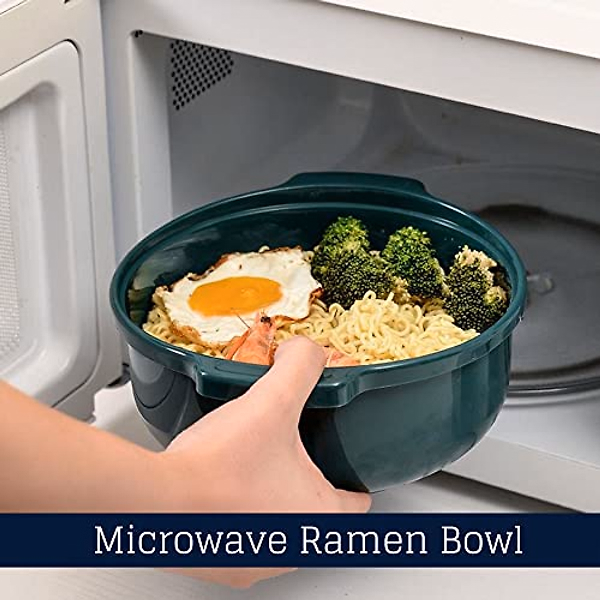 Microwave Safe Ramen Cooker, Ramen Noodle Bowl Easy Mac, Microwave Pasta Ramen Noodle Cooker Bowls with Lids Ideal for Dorm Room Essentials Girls Boys, Dishwasher & Microwave Safe (Medium, Dk.Green)
