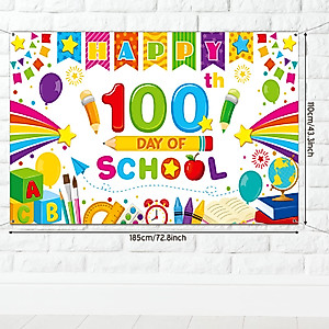 100 Days of School Decoration Banner Happy 100th Day of School Party Backdrop Photography Background for Kids Student Kindergarten Preschool Primary School Party, 72.8 x 43.3 Inch (White)