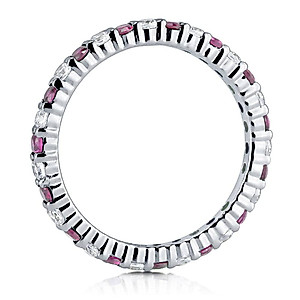 BERRICLE Sterling Silver Simulated Ruby Pave Set Cubic Zirconia CZ Stackable Fashion Anniversary Eternity Ring for Women, Rhodium Plated Size 6