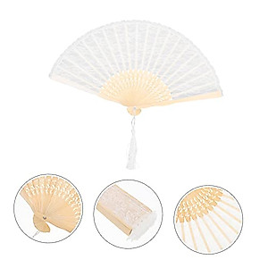 BESPORTBLE Lace Folding Fan Hand Held Fan Foldable Chinese Fan Retro Decor Pocket Paper Fan Wedding Party Fan Paper Fans Hand Fan Handhold Fan Hand Crank Cheongsam Fan Wood White Miss