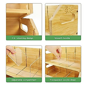 Bamboo Tea Bag Storage Containers- Tea Organizer for Tea Bags Cabinet- Tea Caddy Packet Rack Teabag Shelf Coffee Holders for Office Kitchen- Wooden 3 Tier