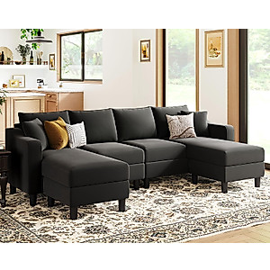 Belffin U Shaped Sectional Sofa Velvet Convertible Sofa with Reversible Chaises Sectional Couches with Ottomans for Living Room (Grey)…