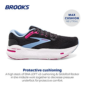 Brooks Women’s Ghost Max Cushion Neutral Running & Walking Shoe - Ebony/Open Air/Lilac Rose - 11 Medium