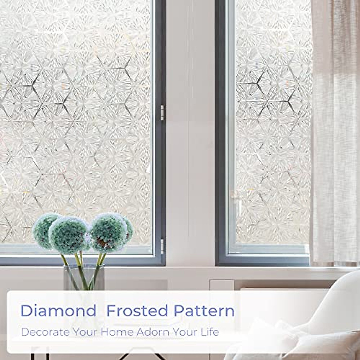 SUNBABY Window Film Privacy Decorative: 3D Window Privacy Film Stained Glass Window Film Frosted Glass Window Film Sun Blocking (17.5 * 78.7 Inch)