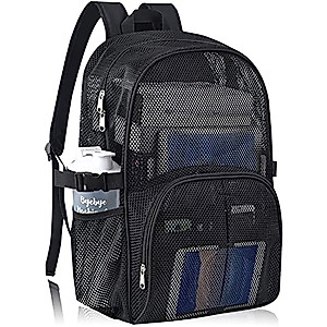Heavy Duty Mesh Backpack for Adults, 22L Mesh Backpack for School, See Through Black Mesh Bookbag for Boys Girls with Comfort Padded Straps for School, Beach, Swimming, Fitness, Sports(Black)